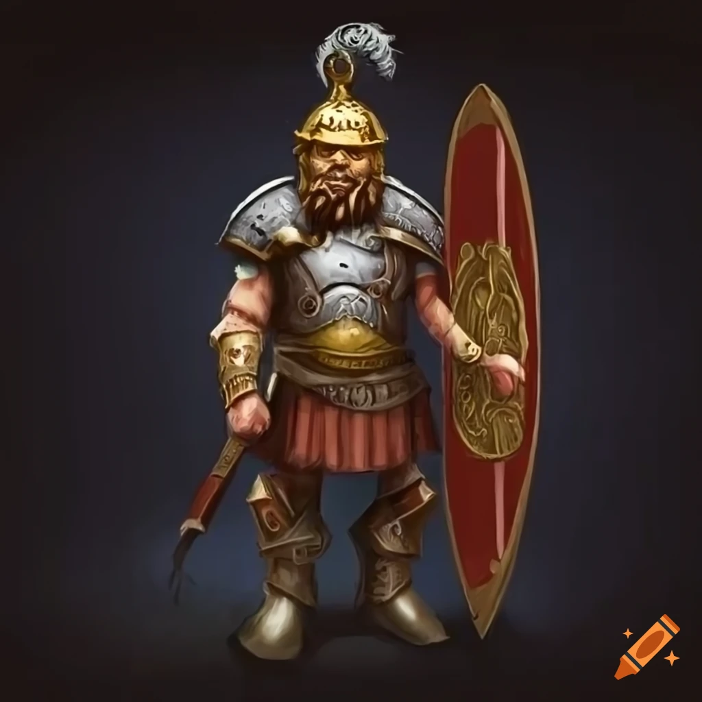 Cosplay of a proud dwarf warrior in roman armor