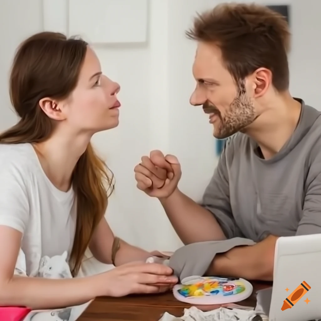 Image of a couple having a conversation in a messy room