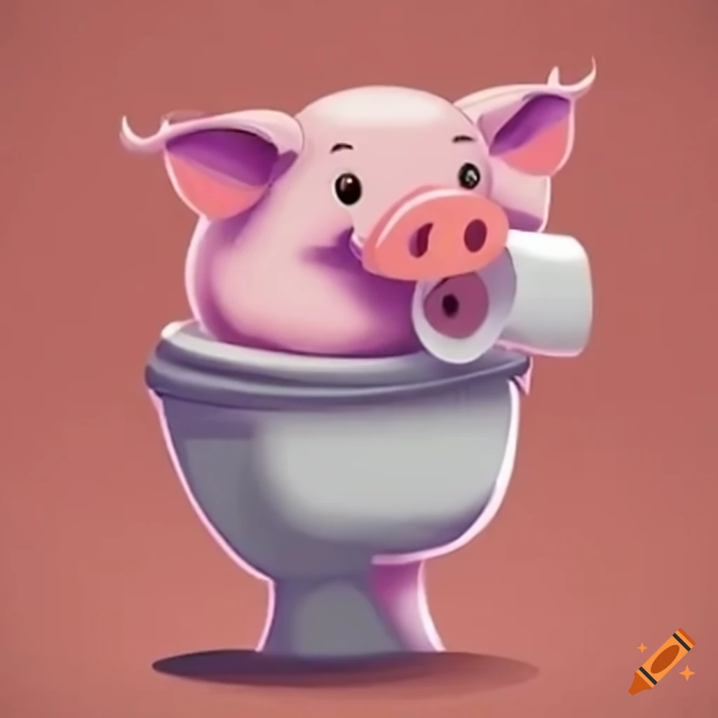 Cute pig sitting on a toilet with toilet paper on Craiyon