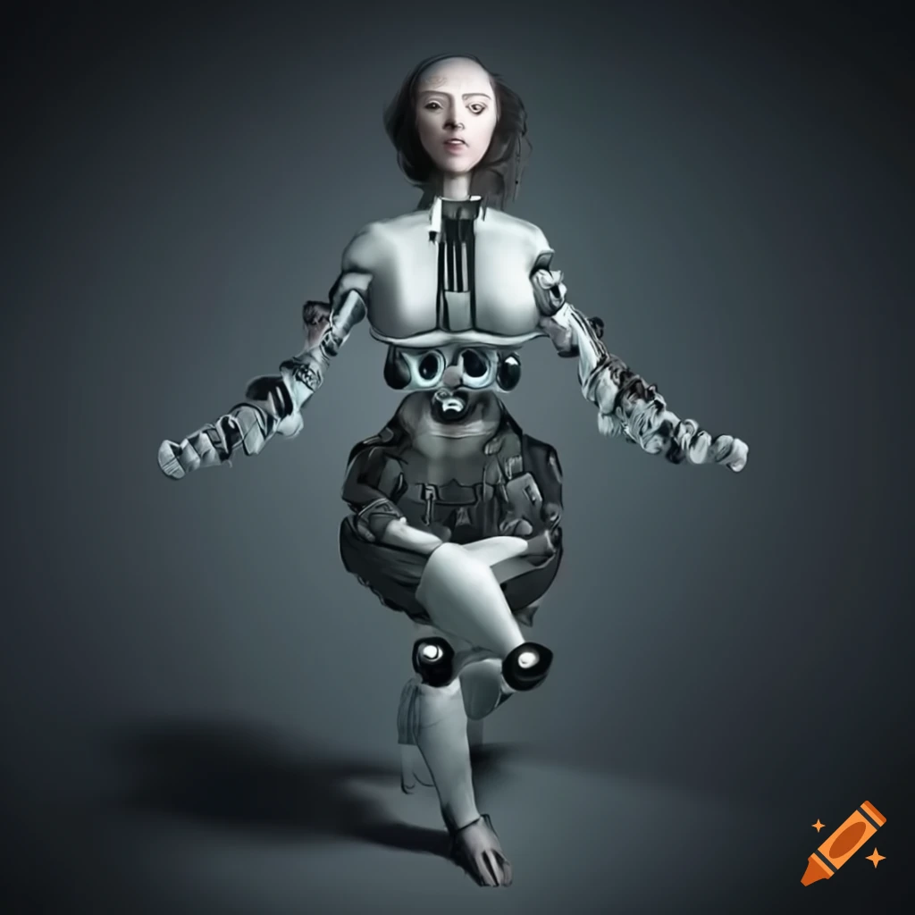Realistic sculpture of a woman with robotic hands on Craiyon