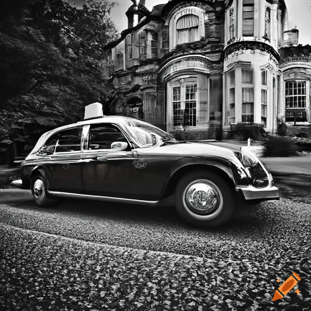 Taxi cab arriving at a country mansion