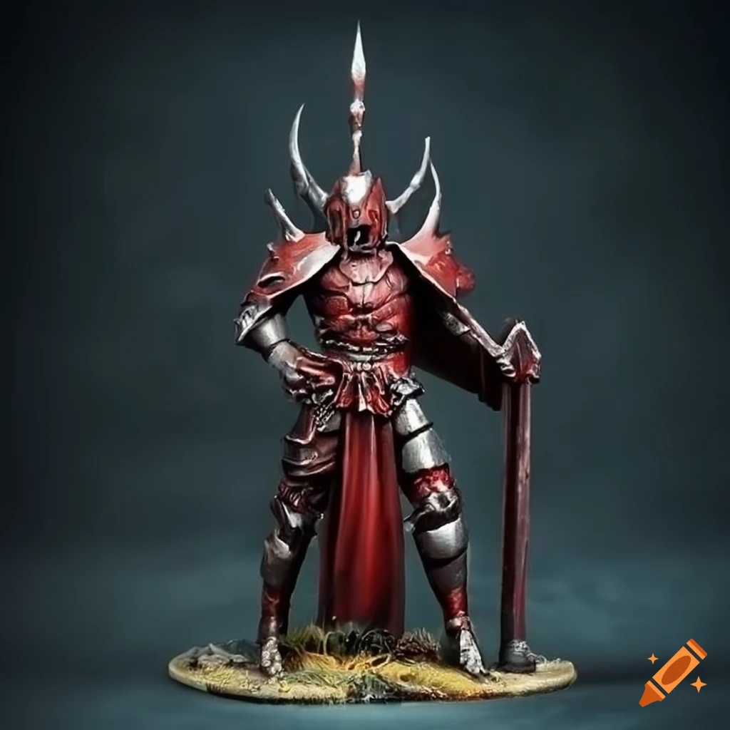 Red-armored fantasy knight resin model
