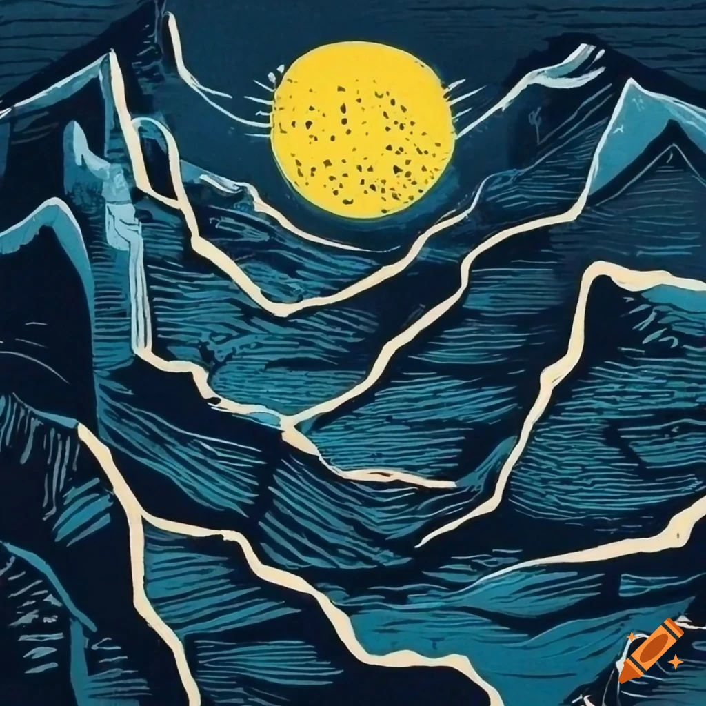 Two rock climbers in a linocut style on Craiyon