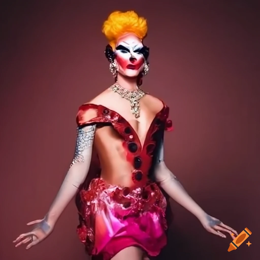 Fierce Drag Queen in a vibrant Circus-inspired outfit on Craiyon