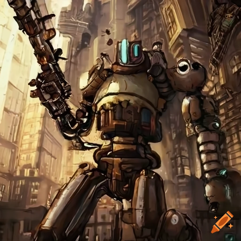 Steampunk mecha robot city on Craiyon