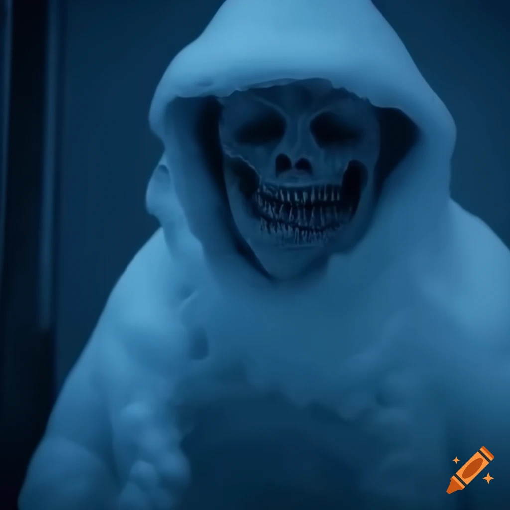 Wide shot of a terrifying snow monster in the mountains on Craiyon