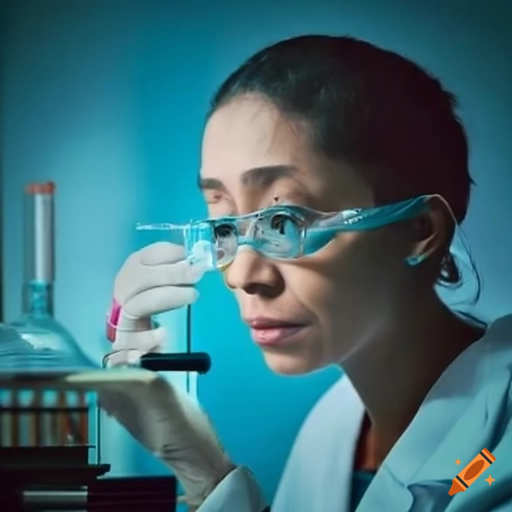 Old scientist in lab coat working on a science project at a desk on Craiyon