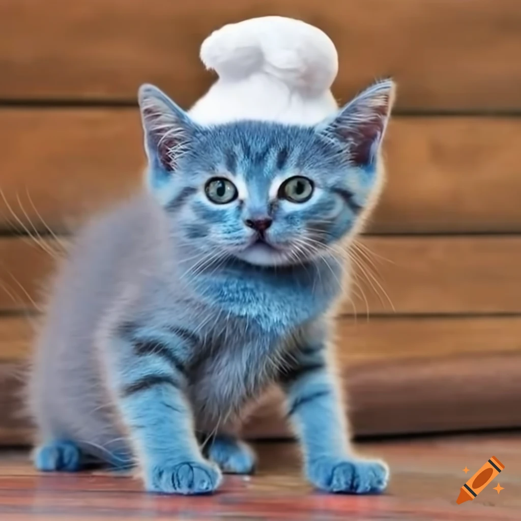 Adorable blue kitten wearing a hat on Craiyon