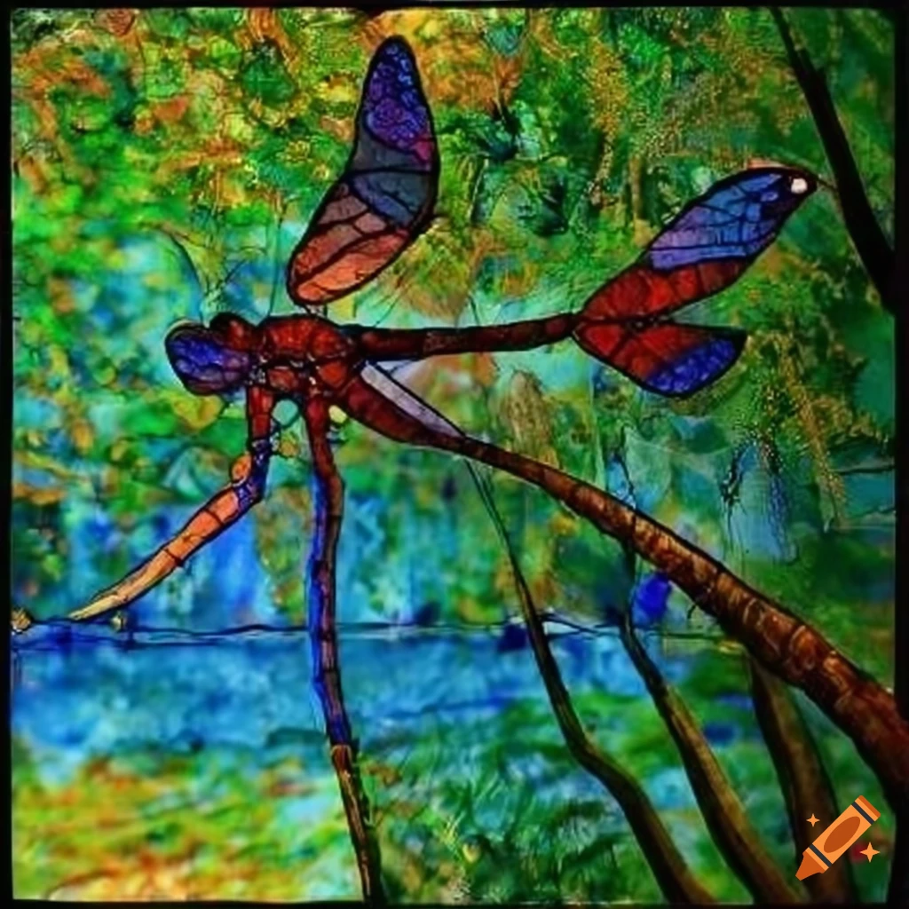 Stained glass art of carboniferous era swamp with tree ferns and giant ...