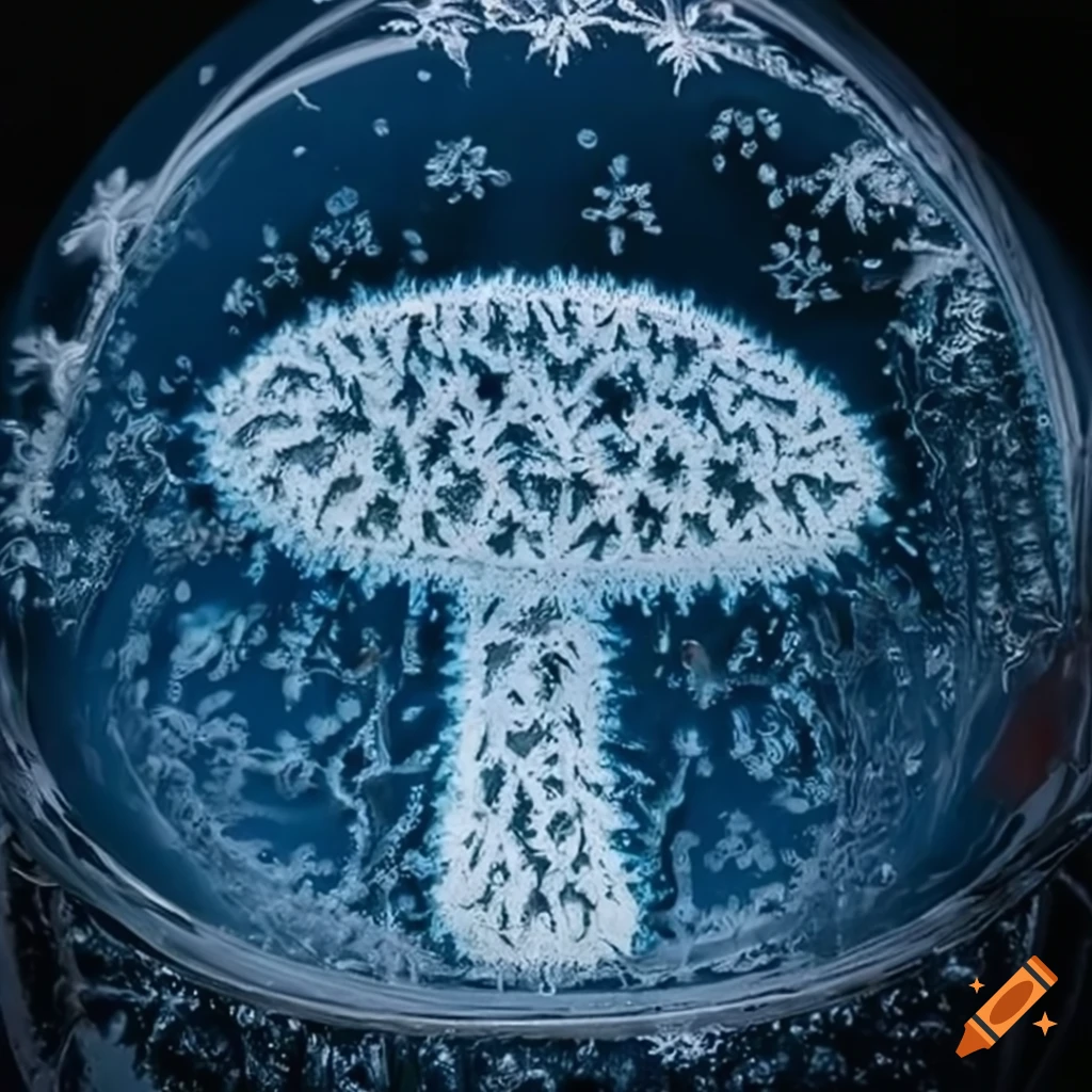 Frost patterns forming a mushroom shape on glass on Craiyon