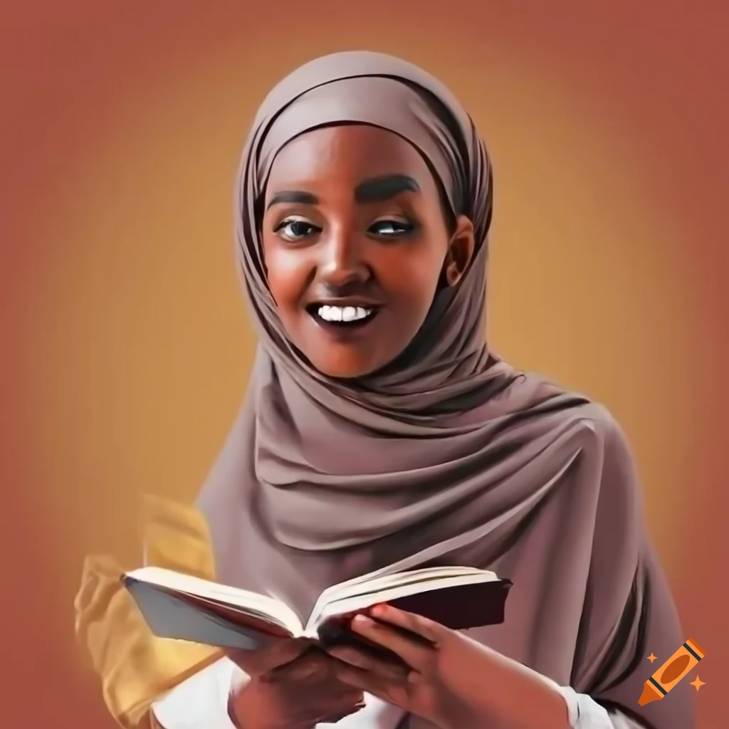 Hijabi woman reading a book on Craiyon