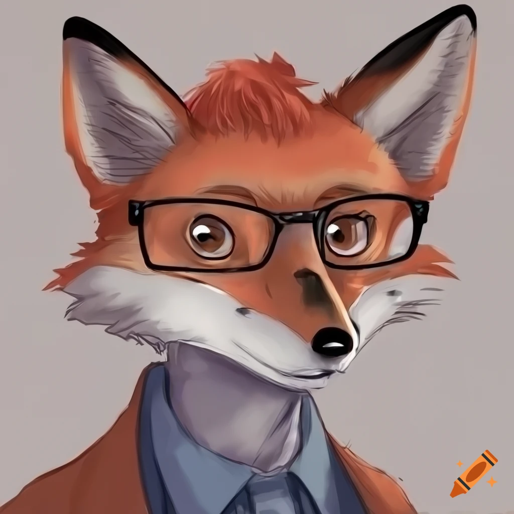 Art of a fox with long red hair and glasses