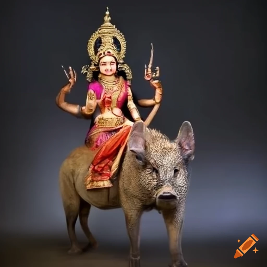 Indian goddess riding a wild boar on Craiyon