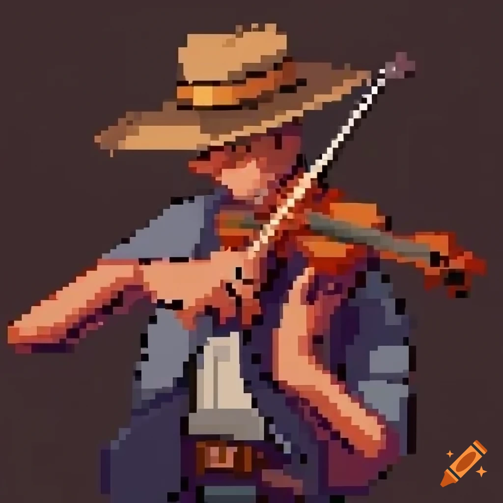 Pixel art of a man playing a violin on Craiyon