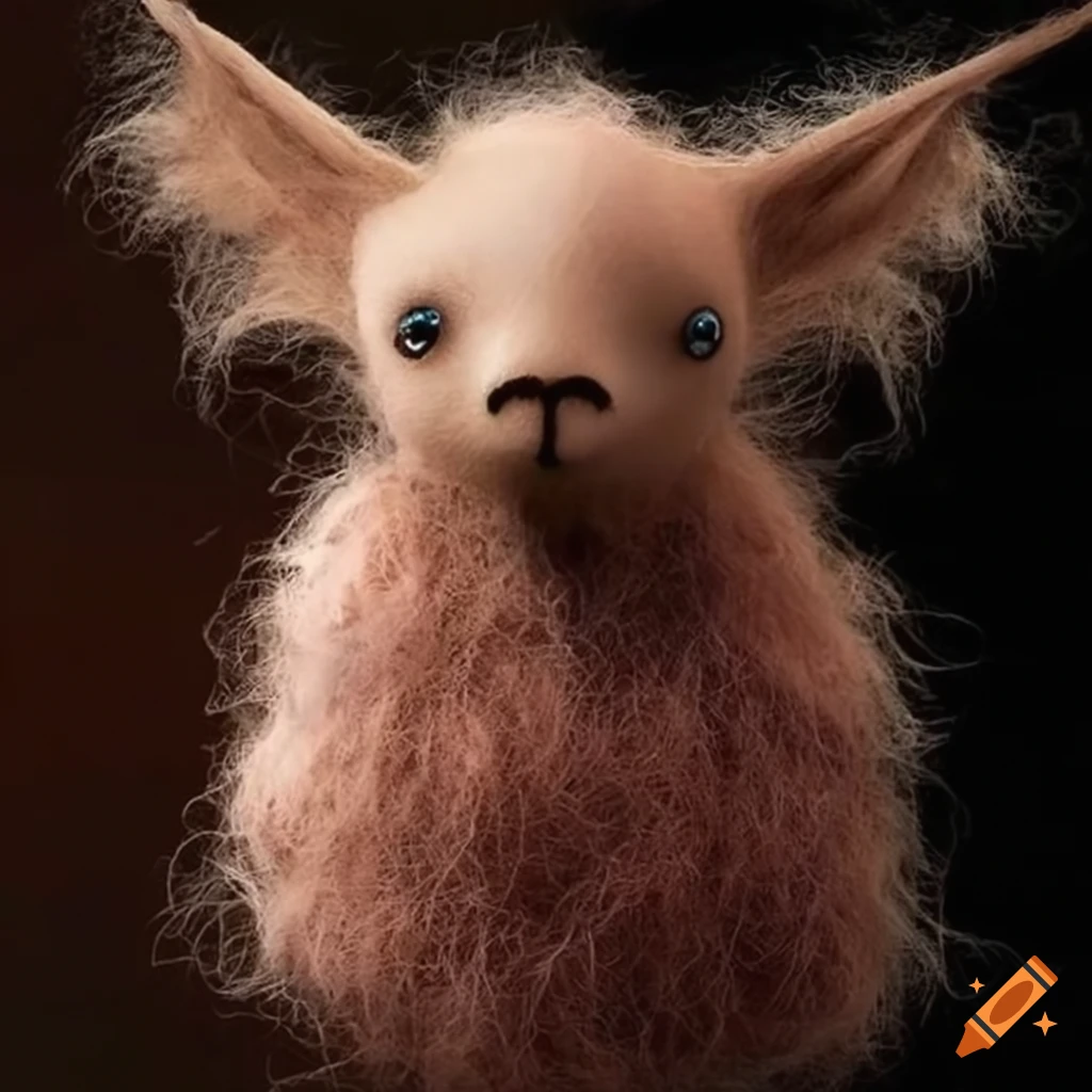 Creatures made of felted wool with unique clothing and hats on Craiyon