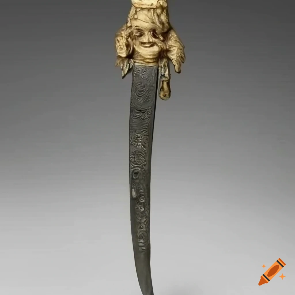 Carved bronze and bone sword with jinn transformation depiction