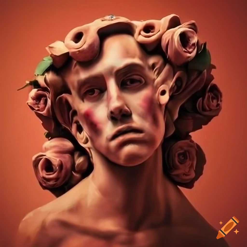 Grotesque portrait with cowboy and roses