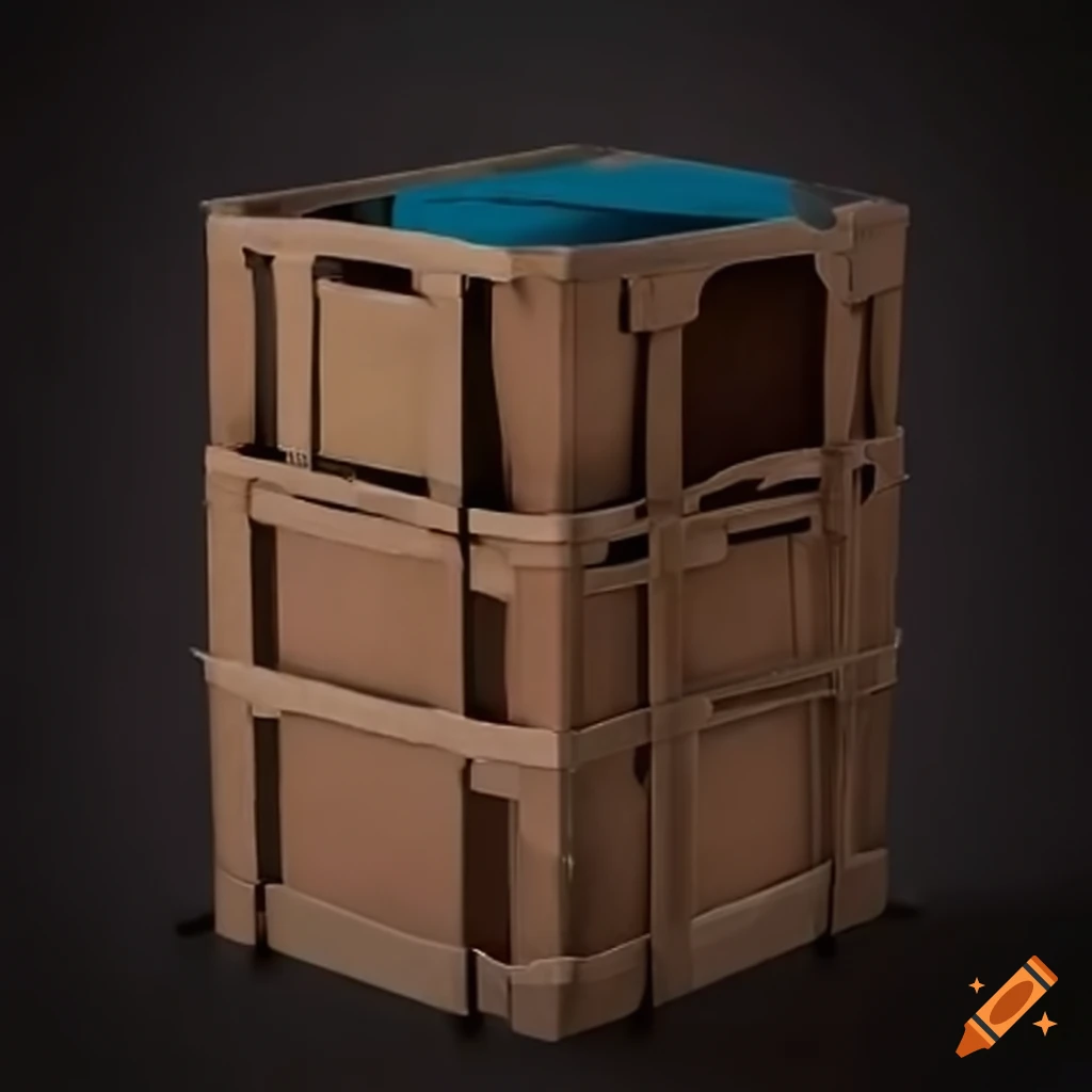 Top-down view of a closed crate, black background on Craiyon