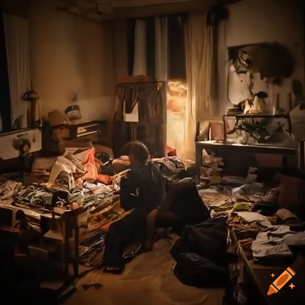 Image of a couple having a conversation in a messy room on Craiyon