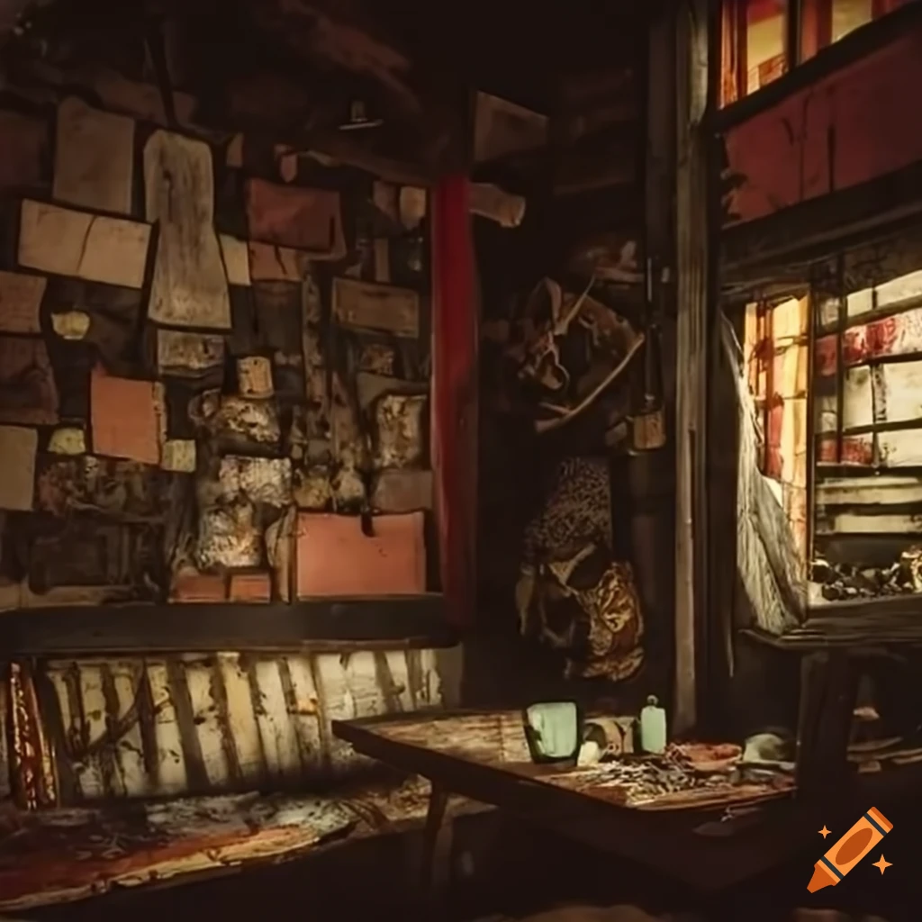 Image of a post-apocalyptic cafe in ruins on Craiyon