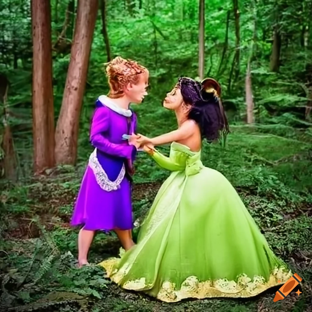 Princess kissing a frog on Craiyon