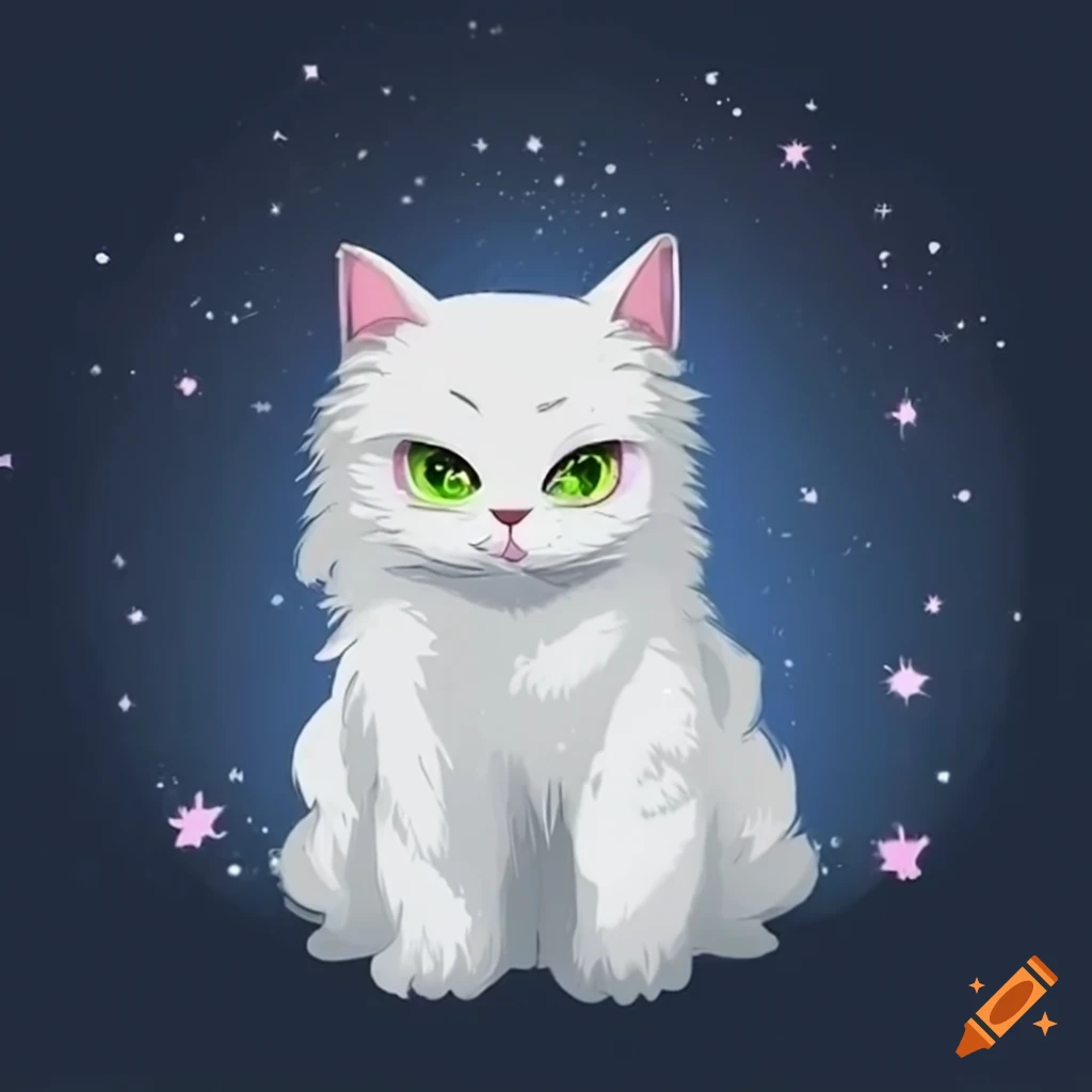 Fluffy white cat in space