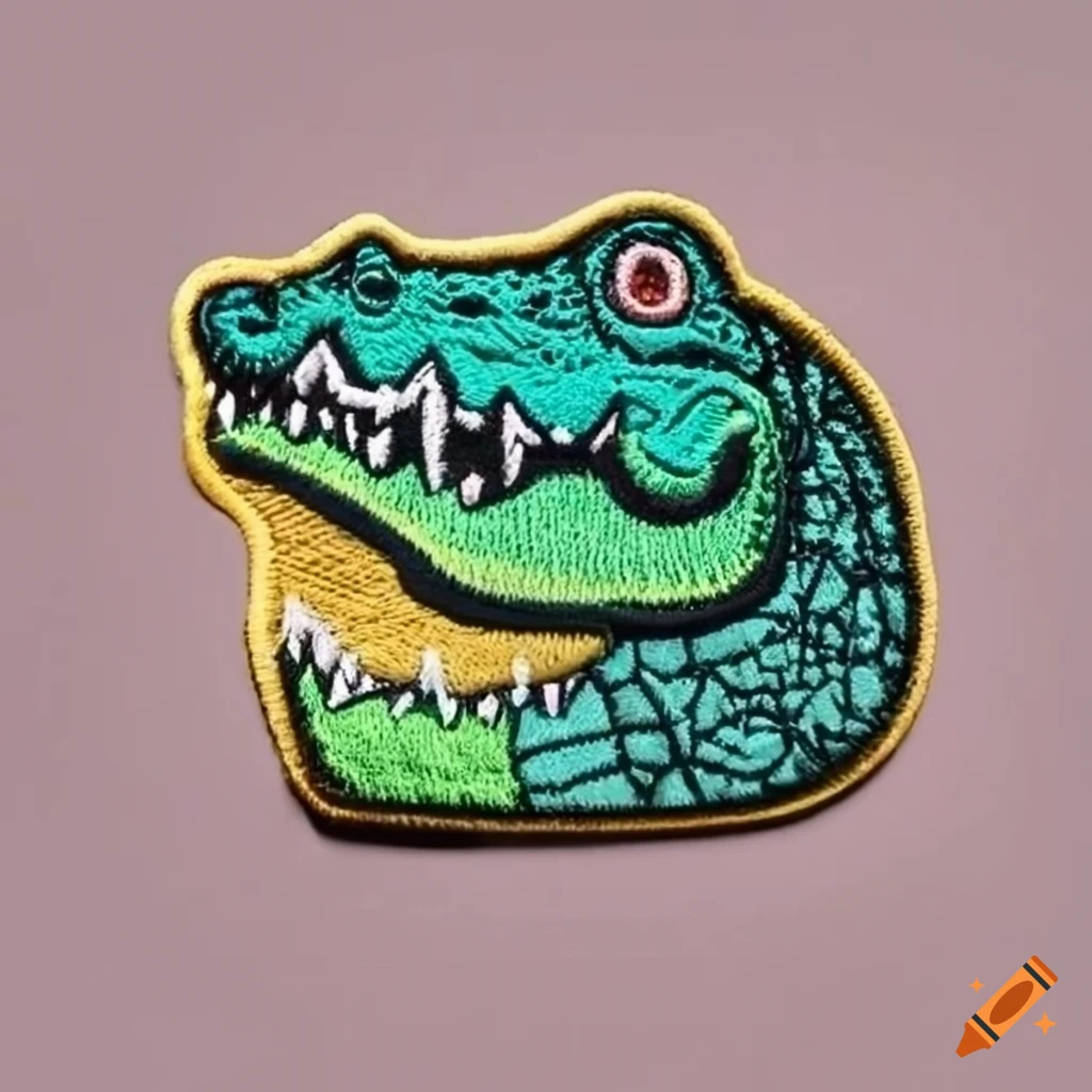 Embroidered patch of alligator head on dark background on Craiyon