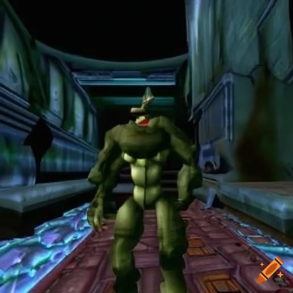 Screenshot of a monster boss battle in a sci-fi nintendo gamecube game