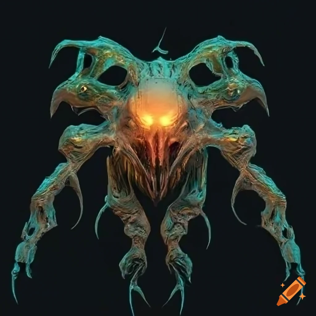 Abstract artwork of a creature with multiple eyes and arms on Craiyon