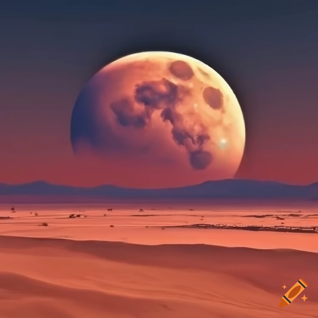 Hyper realistic red desert with a full moon on Craiyon