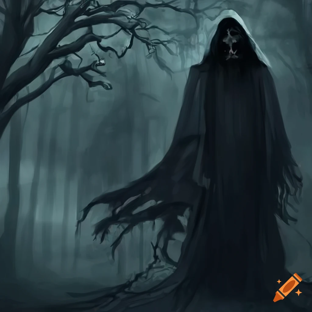 Gothic reaper in a dark forest on Craiyon