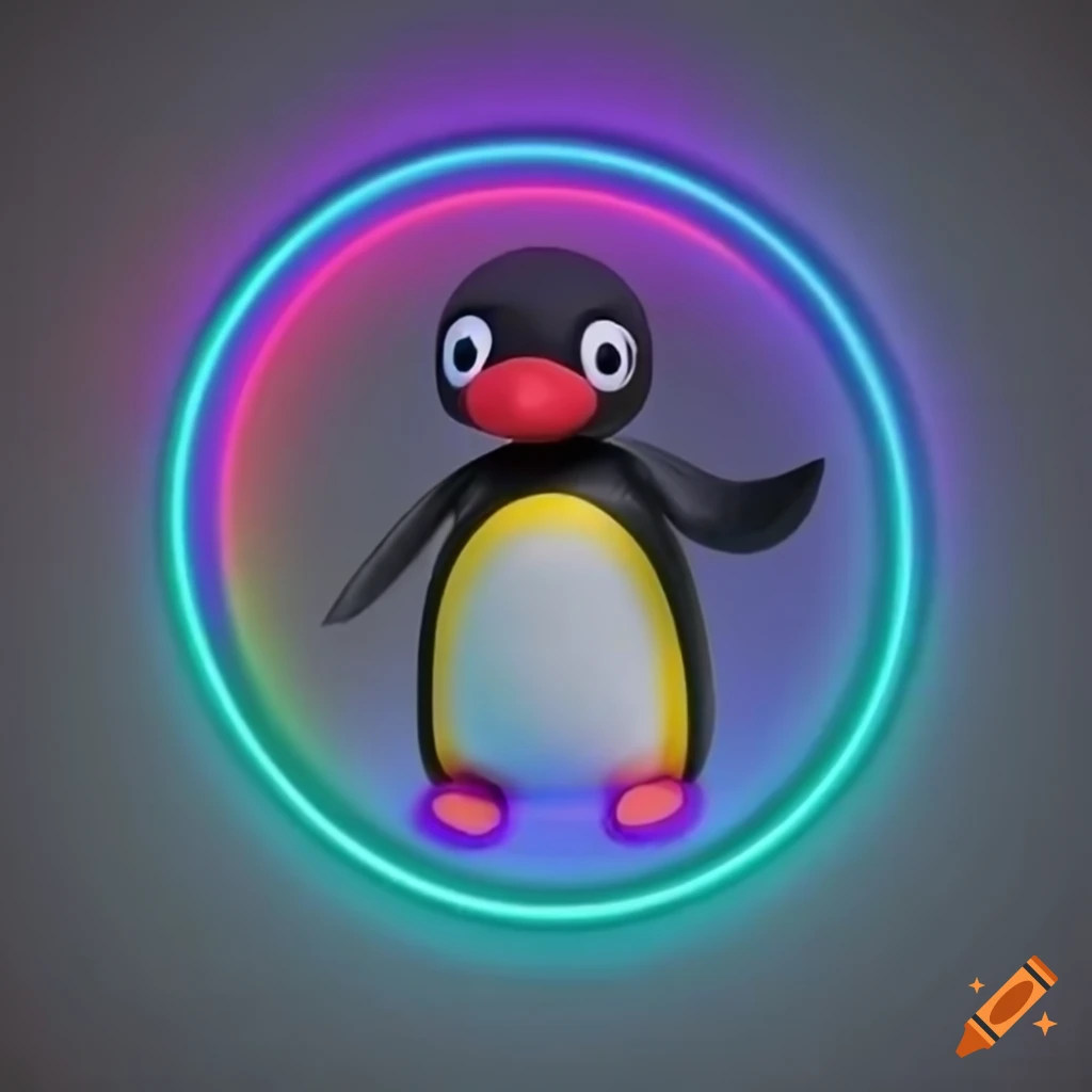 Neon rainbow ring with pingu in a dark room