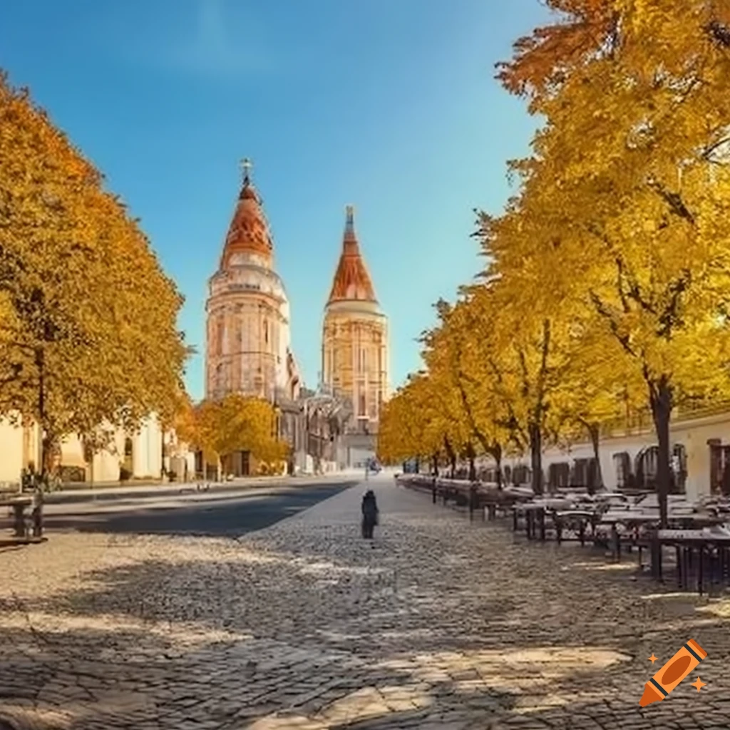 Historic city square in szeged, hungary with autumnal trees on Craiyon