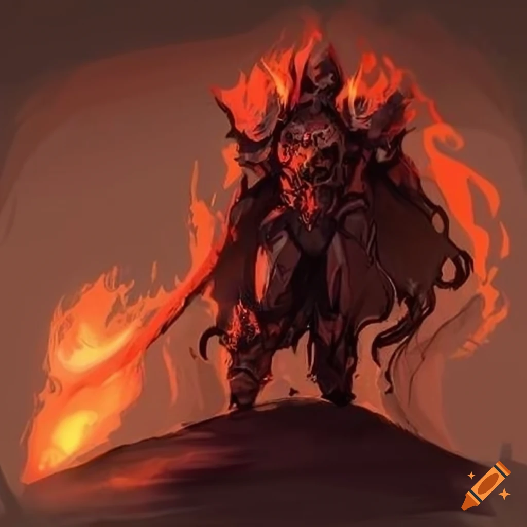 Image of a dark fantasy knight with fire armor on Craiyon