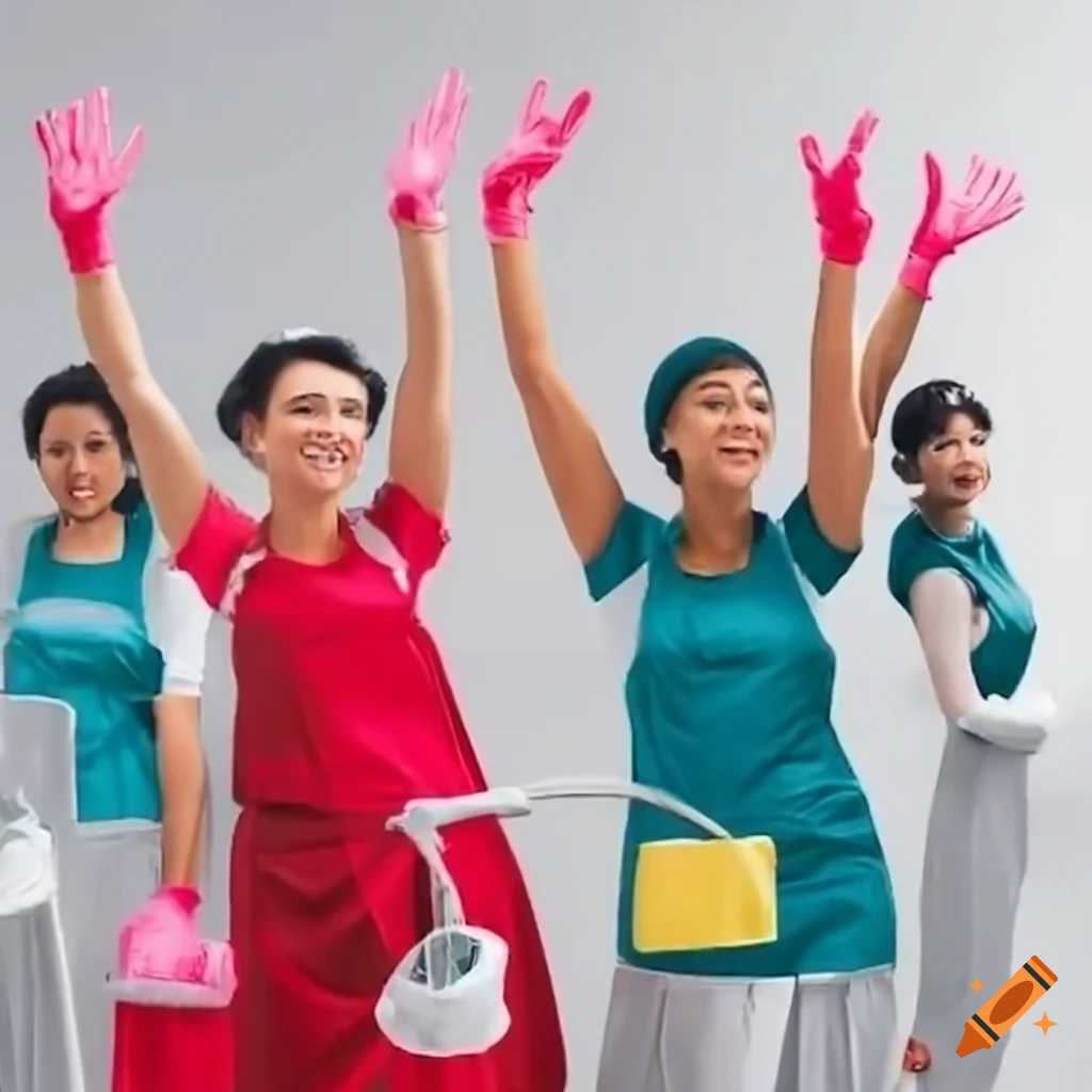 Cleaners waving hello to an audience