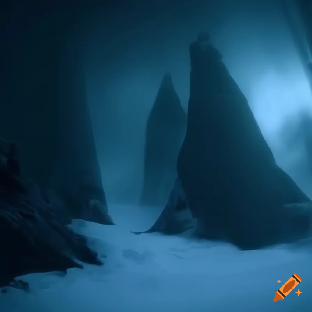 Wide shot of a terrifying snow monster in the mountains on Craiyon