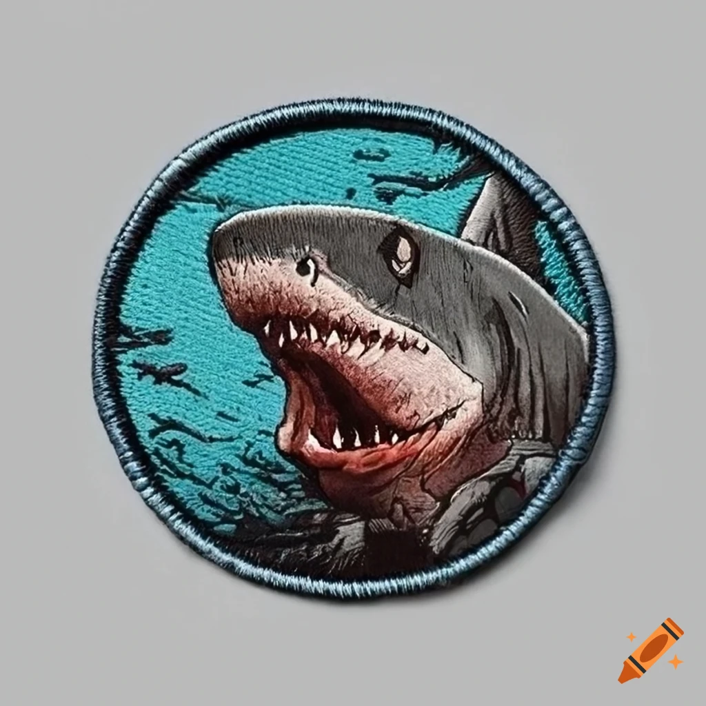 Patch with "jaws" graphic novel design on Craiyon