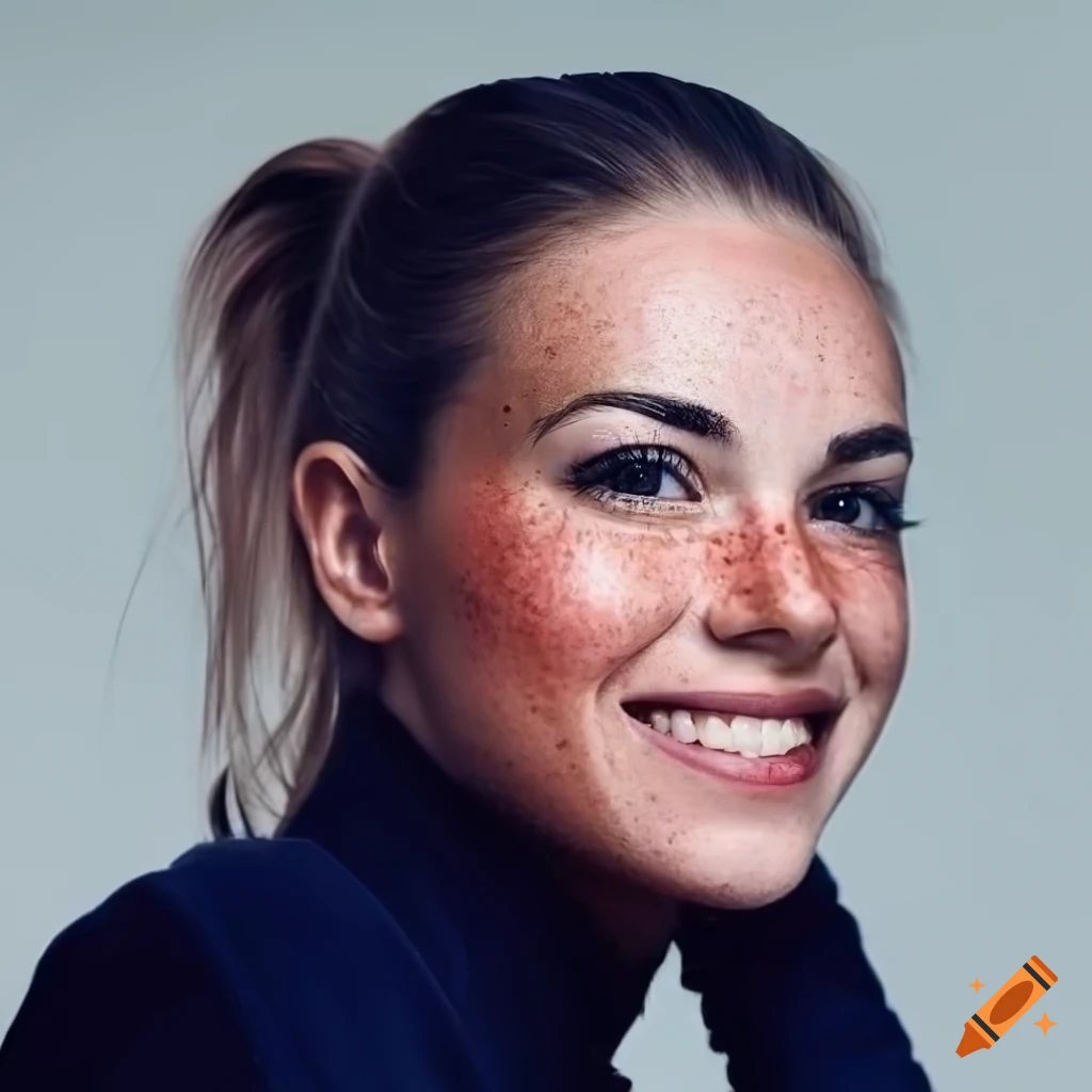 Beautiful young woman delicate freckles cheerful smile on Craiyon
