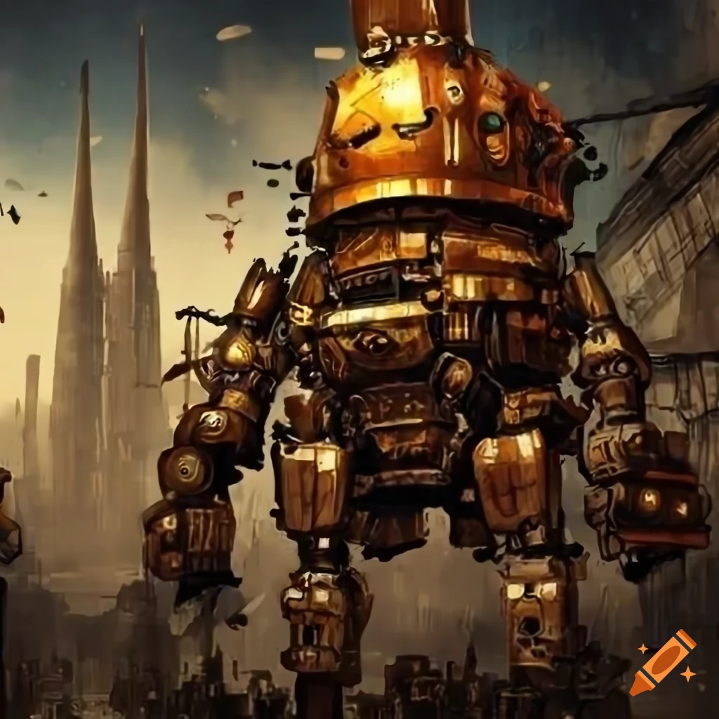 Steampunk mecha robot city on Craiyon