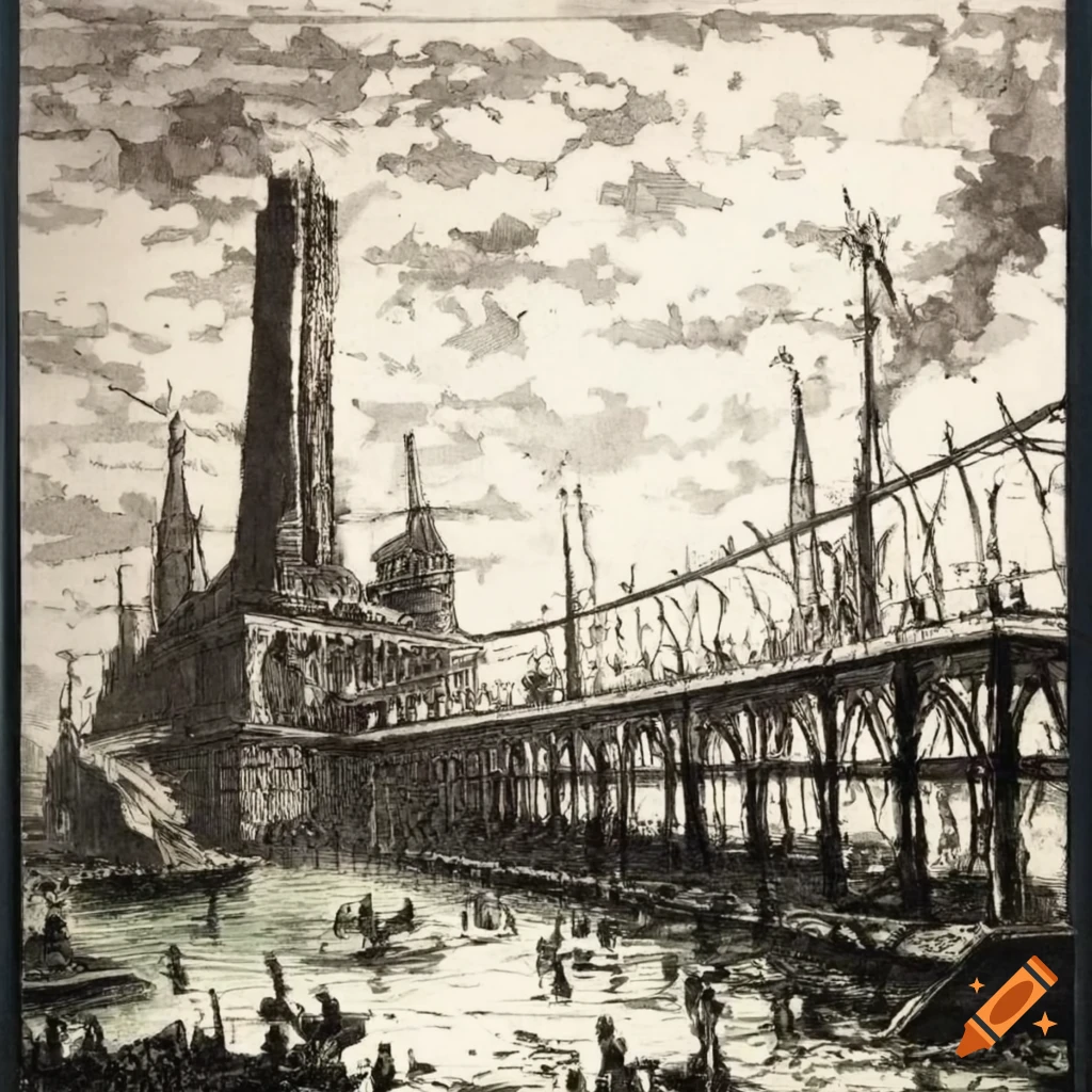 Lithograph-style depiction of asbury park boardwalk on Craiyon