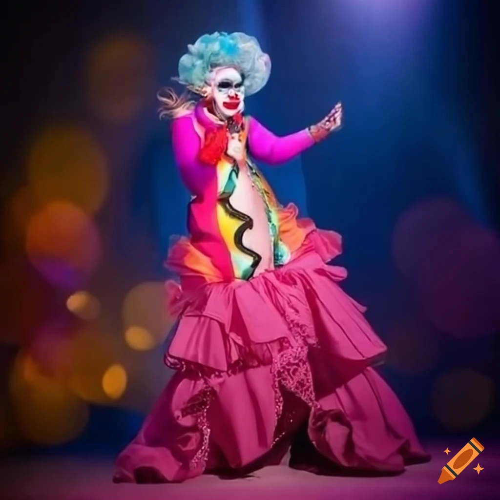 Fierce drag queen in a vibrant circus-inspired outfit on Craiyon
