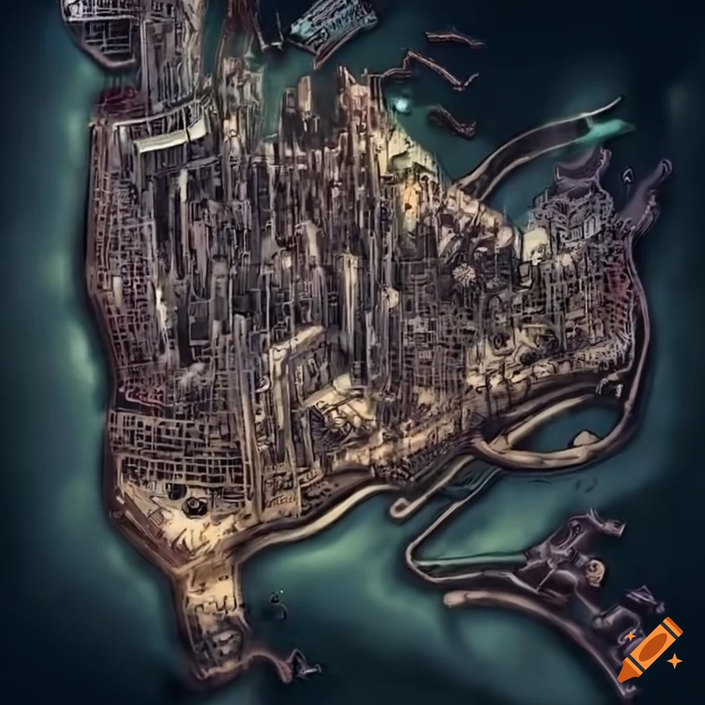 Dystopian city map on Craiyon