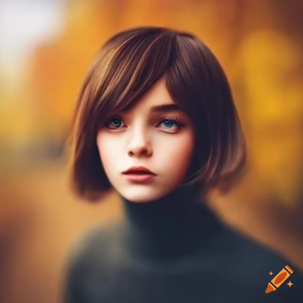 Beautiful Girl With Short Brown Hair In Autumn On Craiyon