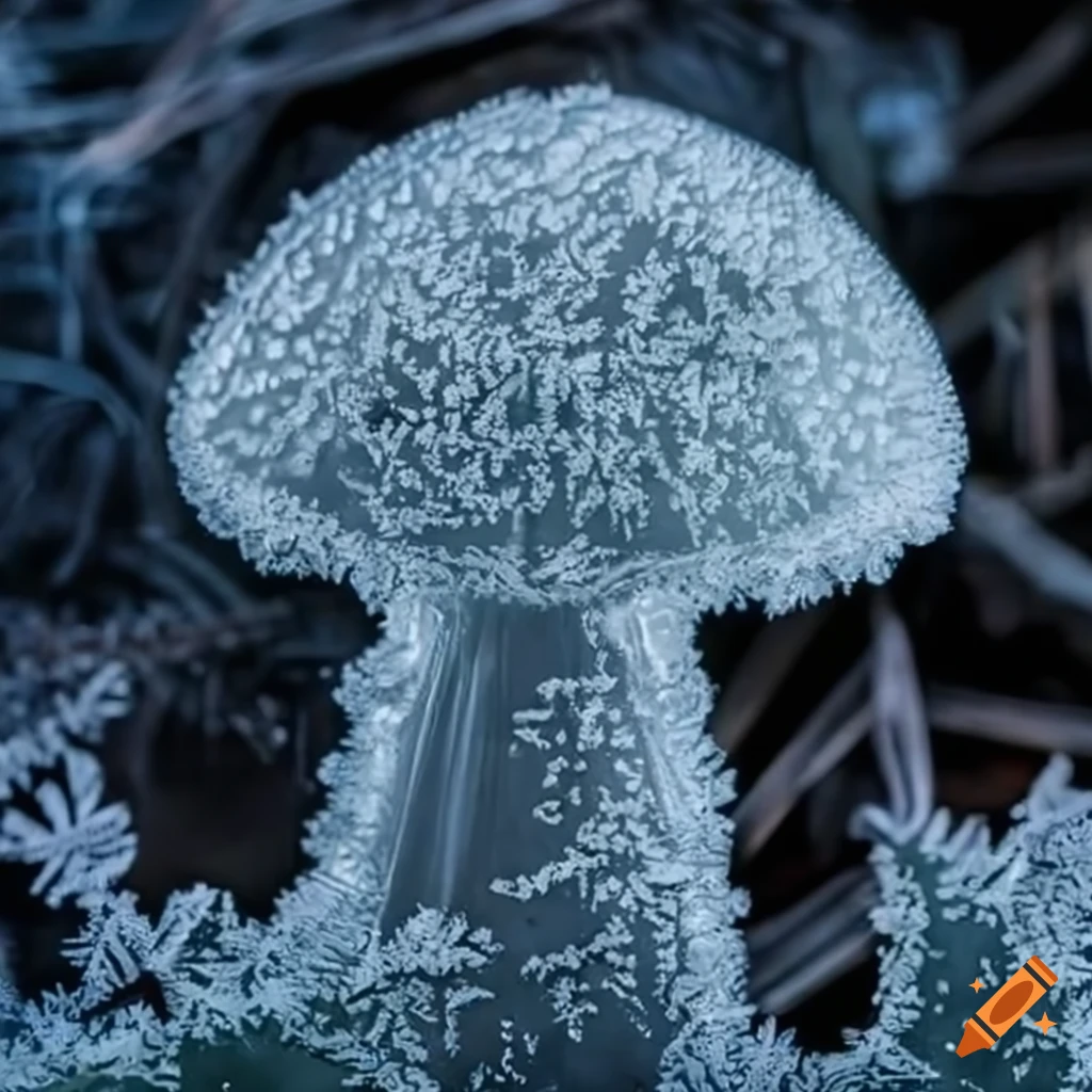 Frost patterns forming a mushroom shape on glass on Craiyon