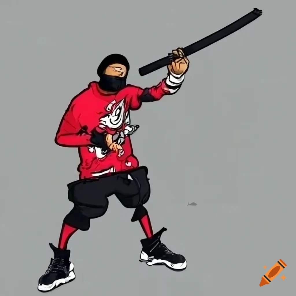 Graffiti character with ninja stance and katana sword on Craiyon
