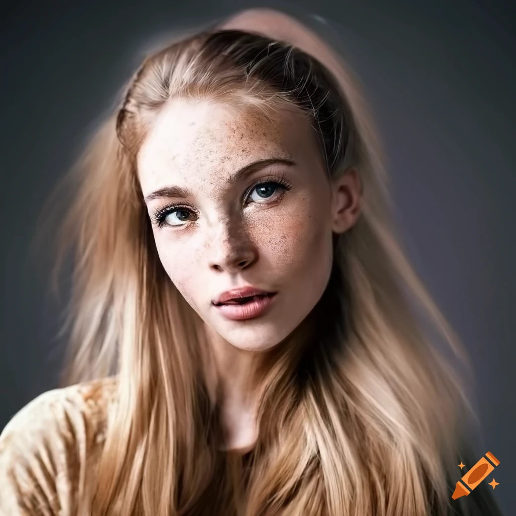 High Resolution Portrait Of A Beautiful Young Woman With Freckles And