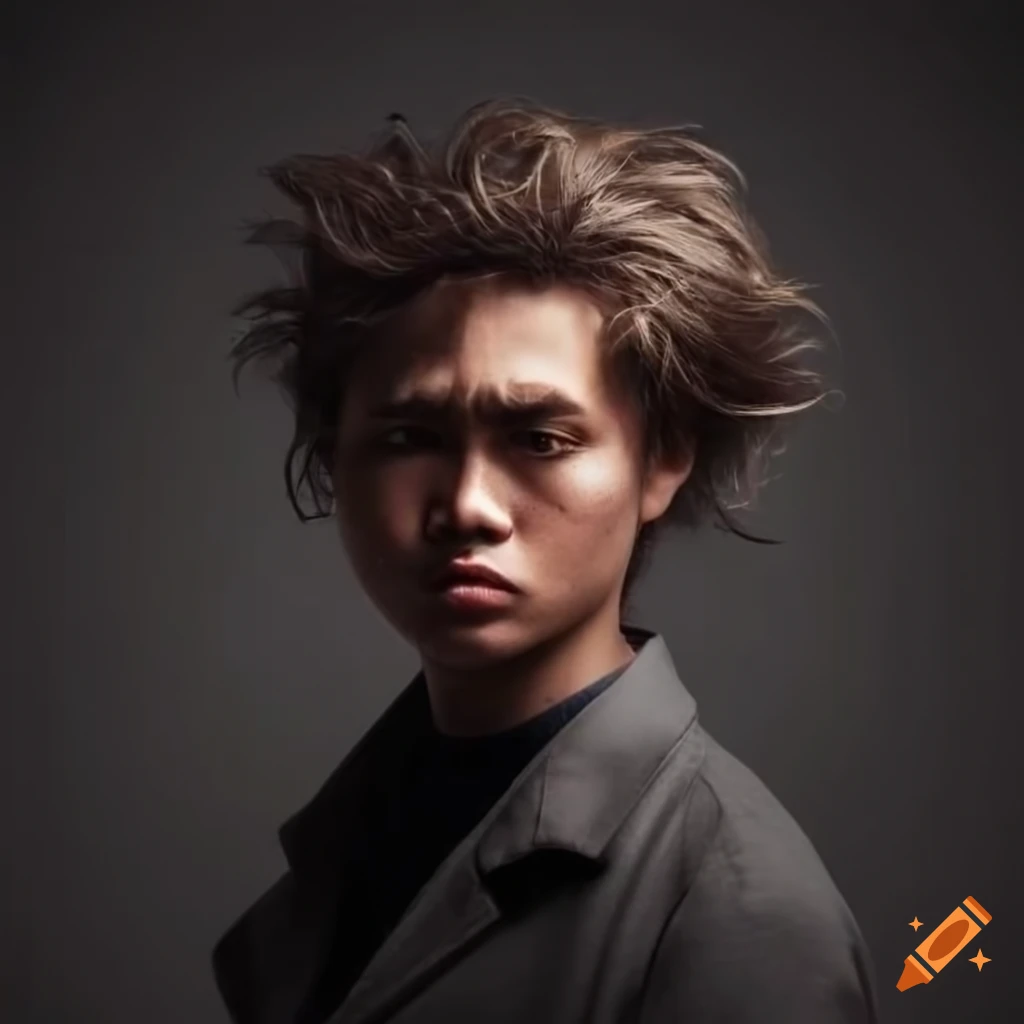 Portrait of a sad filipino man in a grey coat