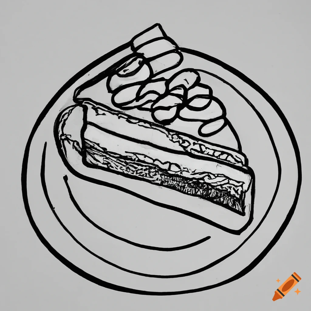 Line drawing of a cheesecake with biscuit base on Craiyon