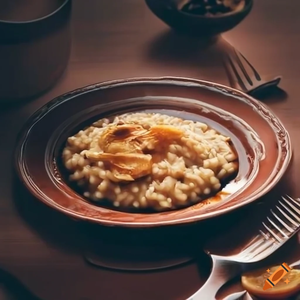 Delicious risotto plate in a cozy kitchen on Craiyon
