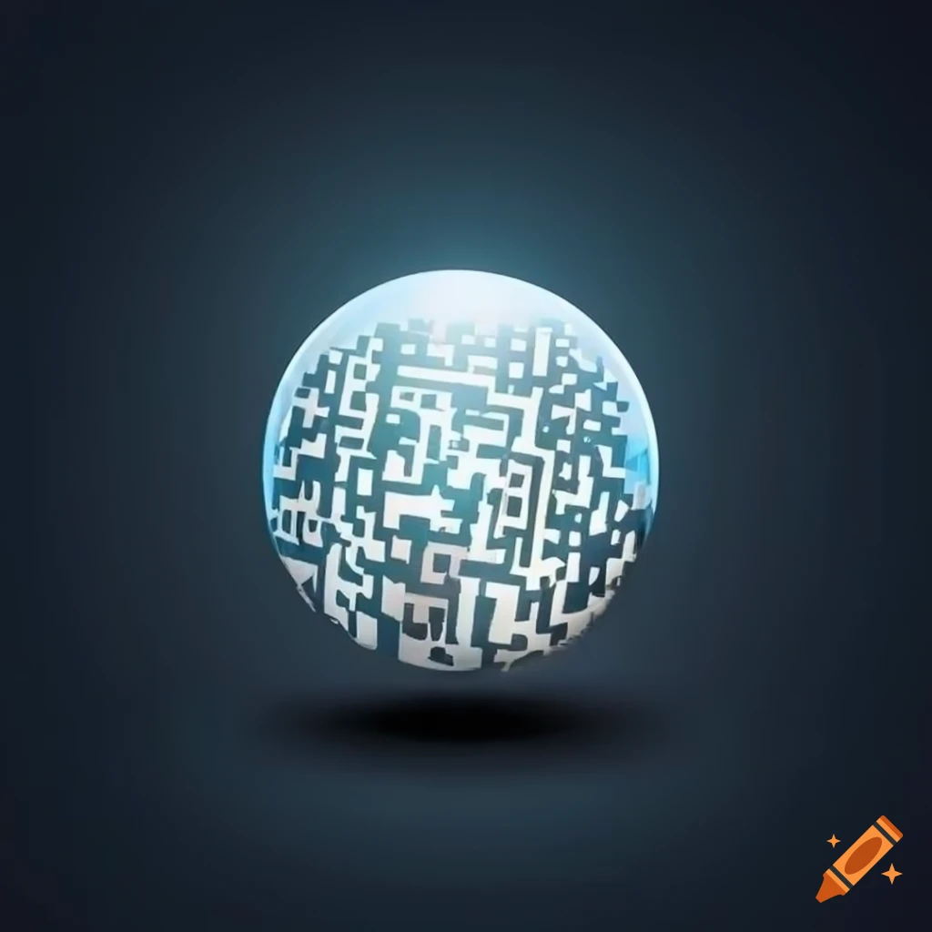 Sleek logo design with QR code in a glass sphere on Craiyon